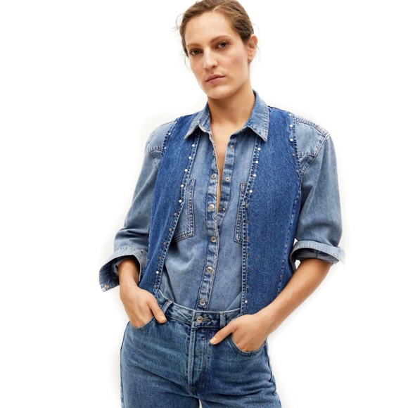 Mango | Jackets & Coats | Mango Western Relaxed Fit Silver Stud Trim ...